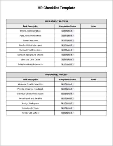 Free HR Checklist Template for Google Docs