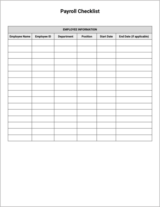Free Payroll Checklist Template for Google Docs