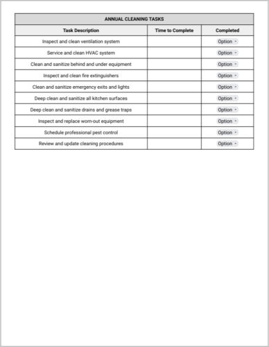 Free Restaurant Kitchen Cleaning Checklist Template