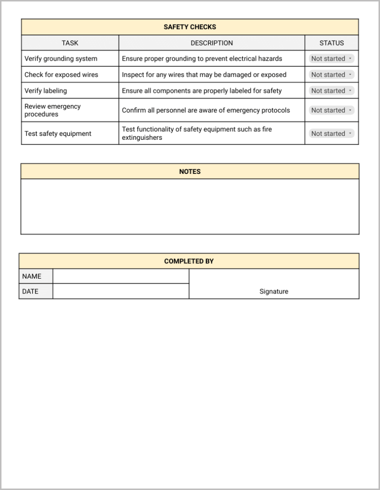 Free Solar PV Maintenance Checklist Template for Google Docs