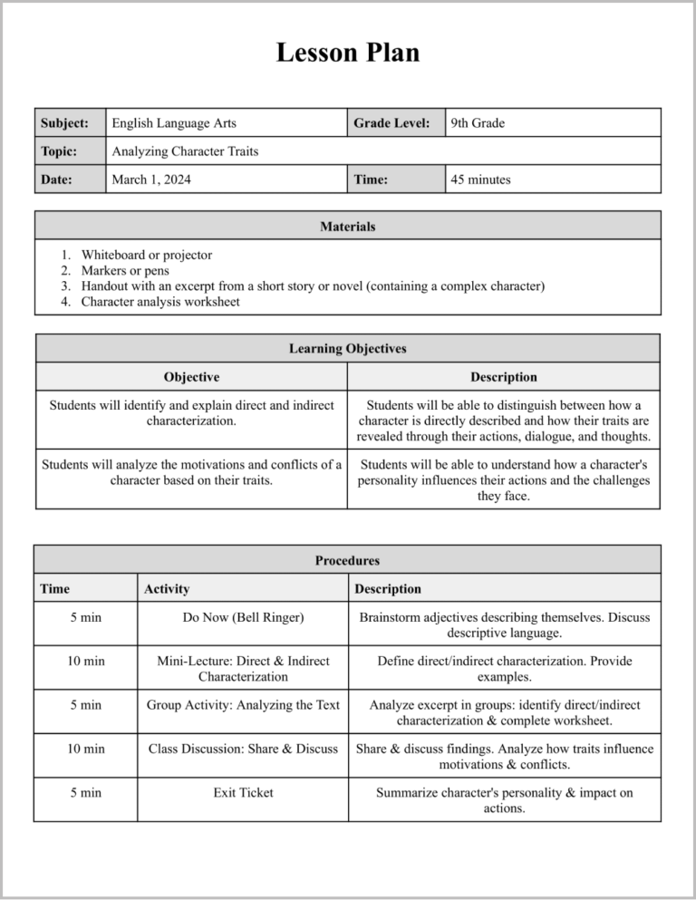 Free Lesson Plan Templates For Google Docs
