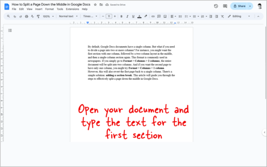 How to Split a Page Down the Middle in Google Docs