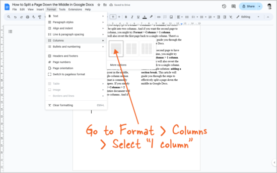 How to Split a Page Down the Middle in Google Docs
