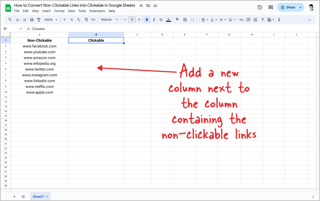 Convert Non-Clickable Links into Clickable in Google Sheets Convert Non-Clickable Links into Clickable in Google Sheets
