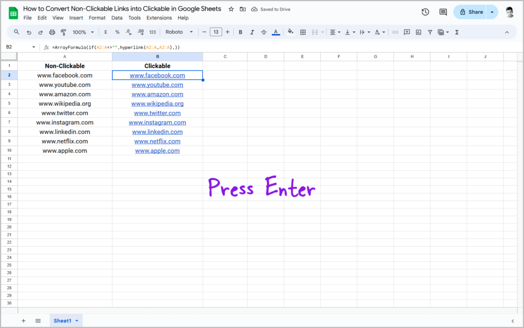 Convert Non-Clickable Links into Clickable in Google Sheets Convert Non-Clickable Links into Clickable in Google Sheets
