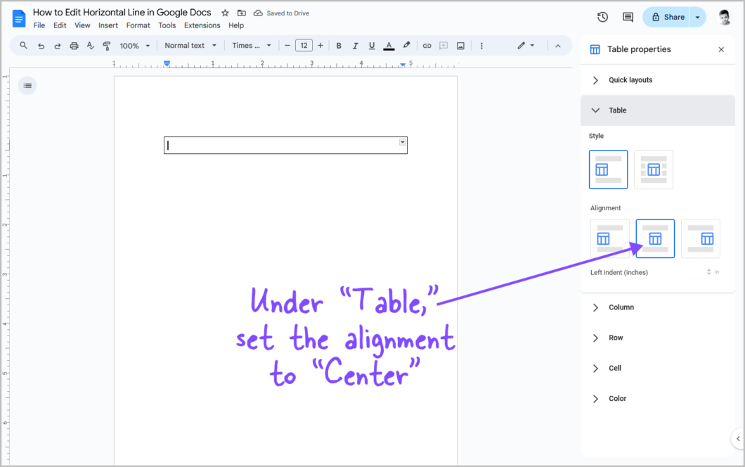 How to Edit Horizontal Line in Google Docs (Using Tables)