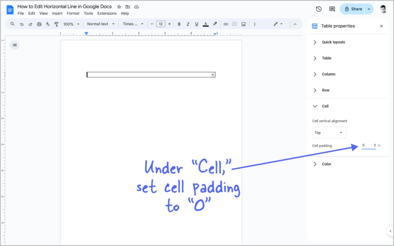 How to Edit Horizontal Line in Google Docs (Using Tables)