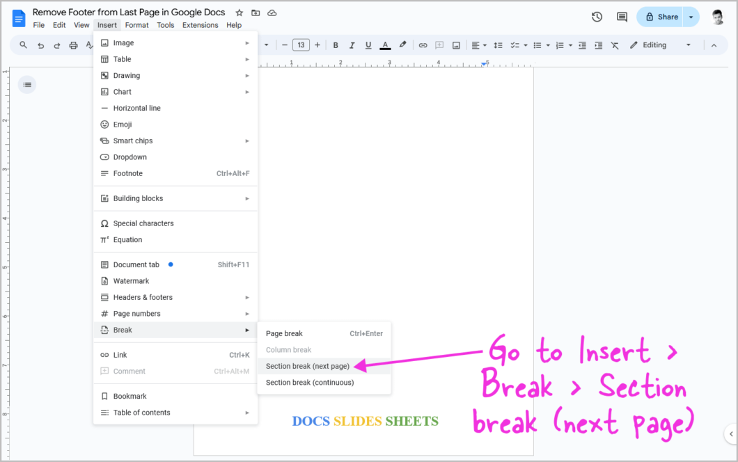 Remove Footer from Last Page in Google Docs (4 Easy Steps)
