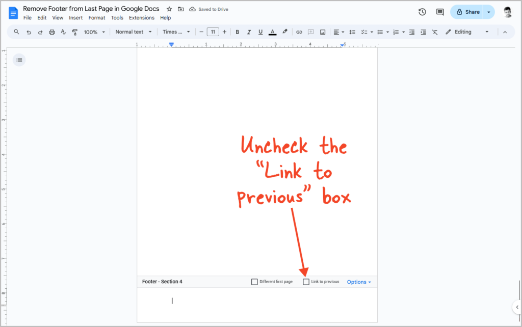 Remove Footer from Last Page in Google Docs (4 Easy Steps)