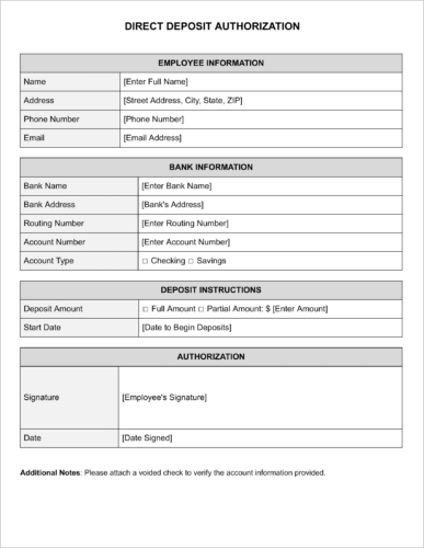 Free Editable Direct Deposit Authorization Forms