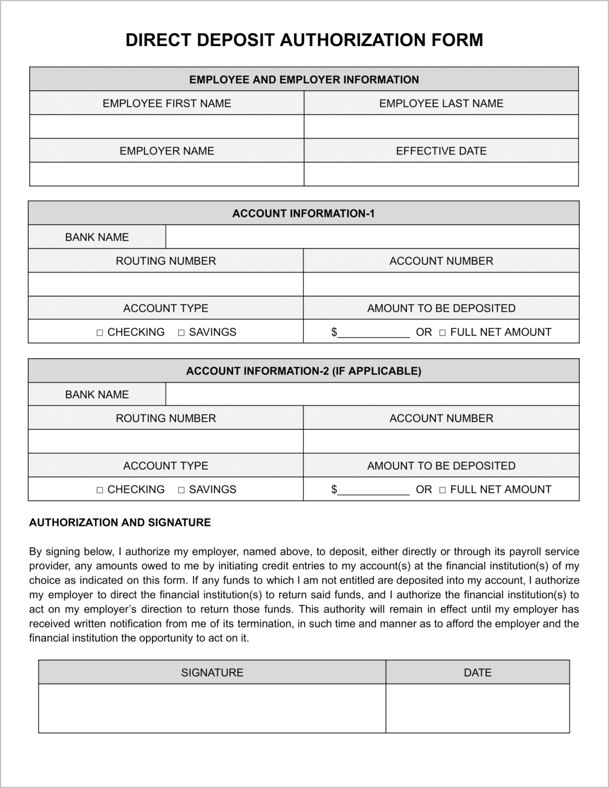 Free Editable Direct Deposit Authorization Forms