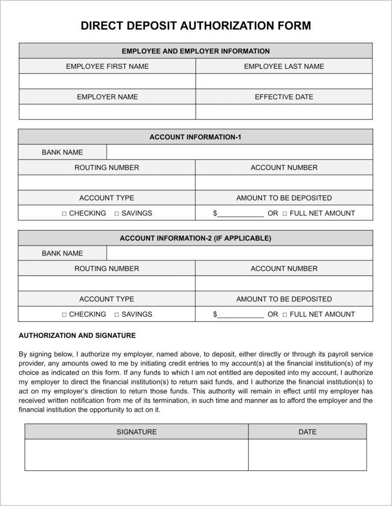 Free Editable Direct Deposit Authorization Forms