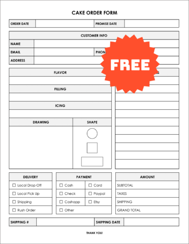 Free Customizable Cake Order Form for Google Docs