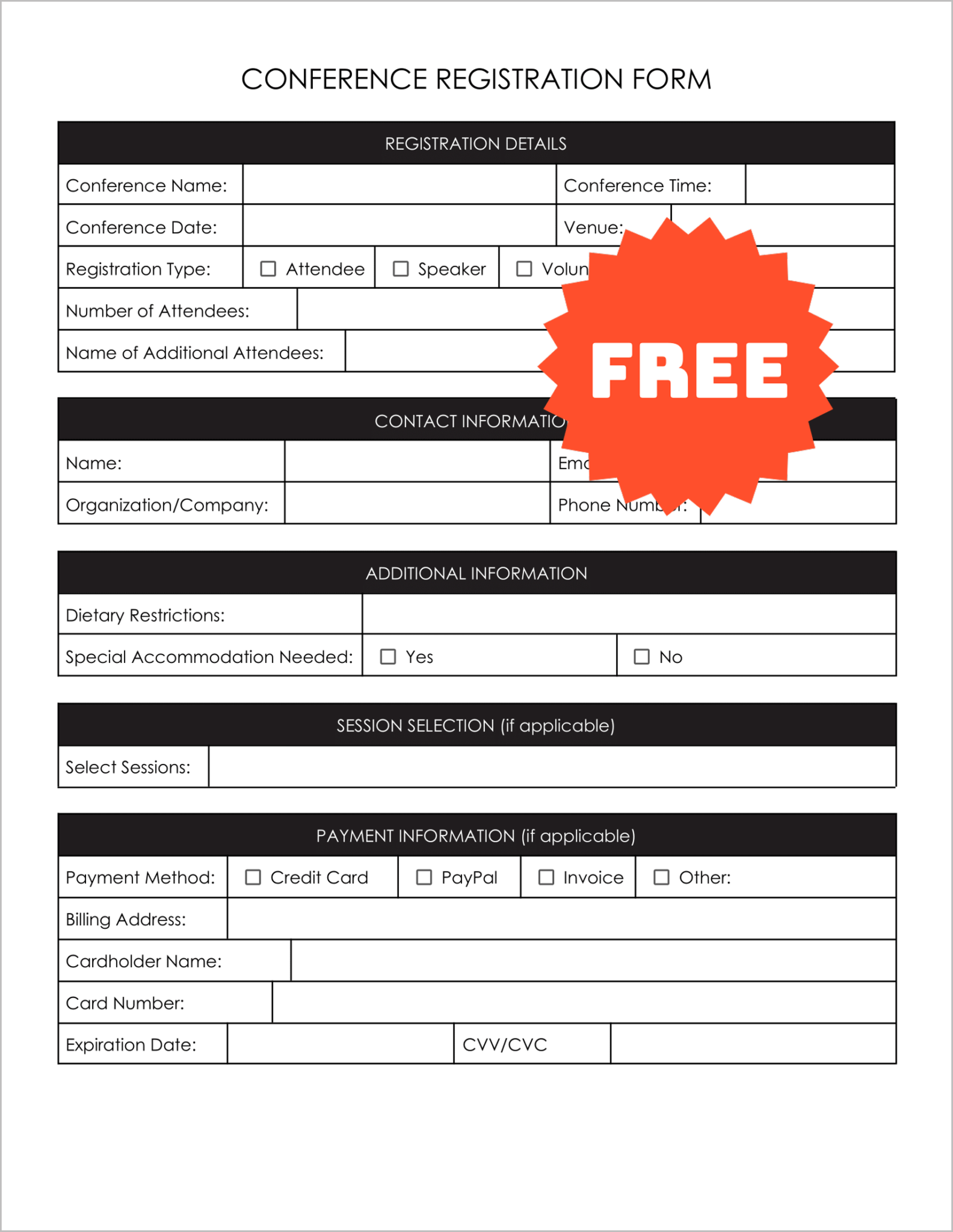 Free Conference Registration Form Template (Google Docs)