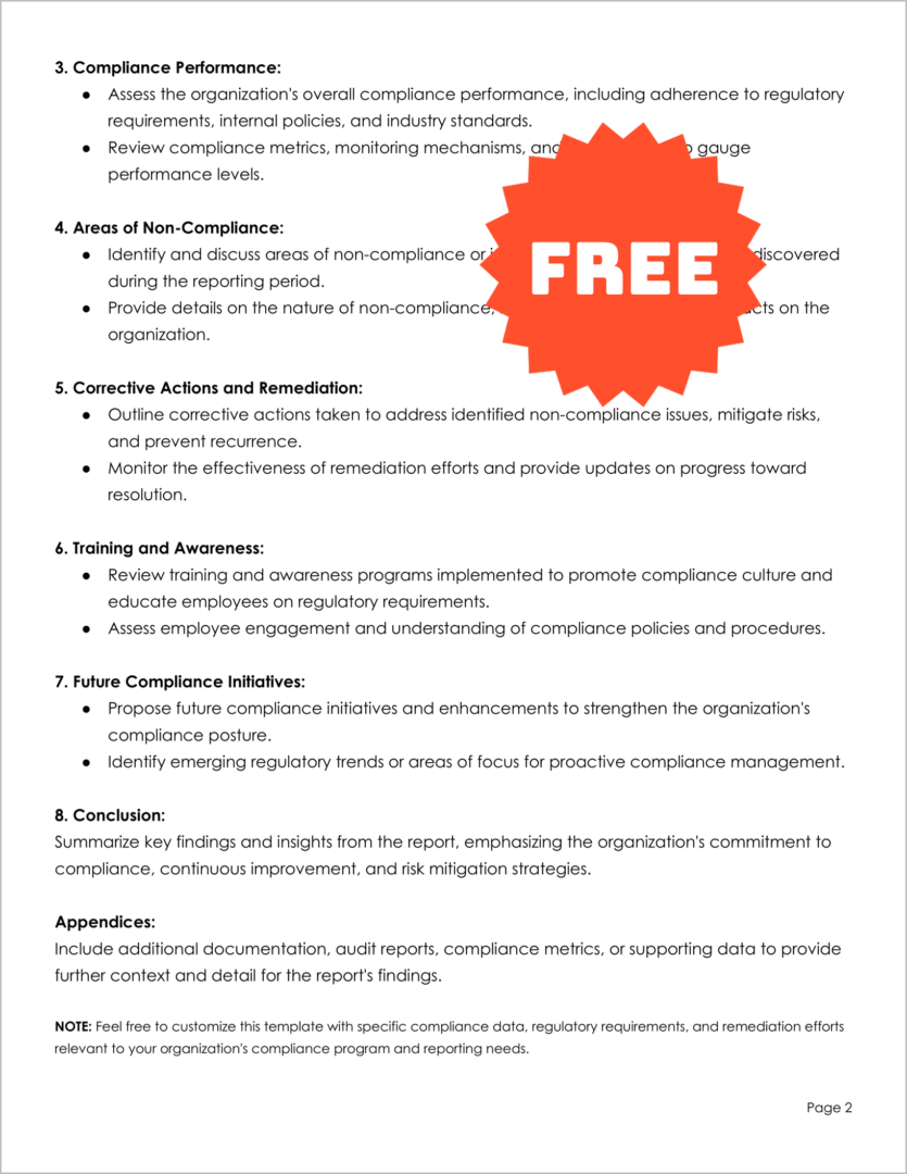 Free Editable Compliance Report Template