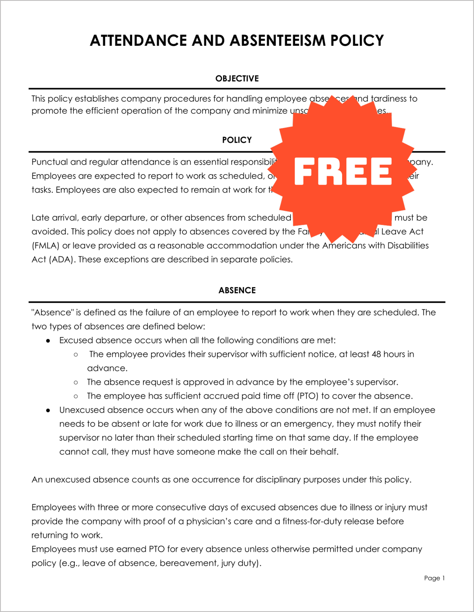 Free Editable Employee Attendance Policy Template (Google Docs)