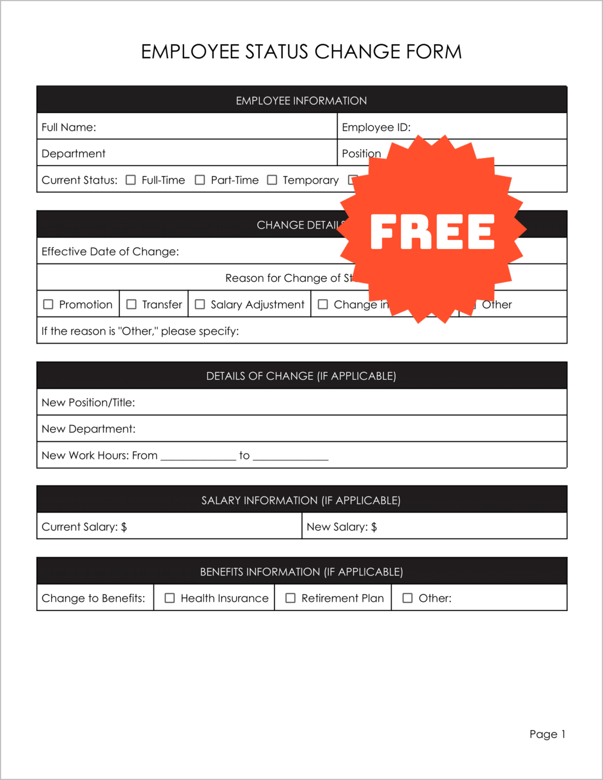 Free Editable Employee Status Change Template (Google Docs)