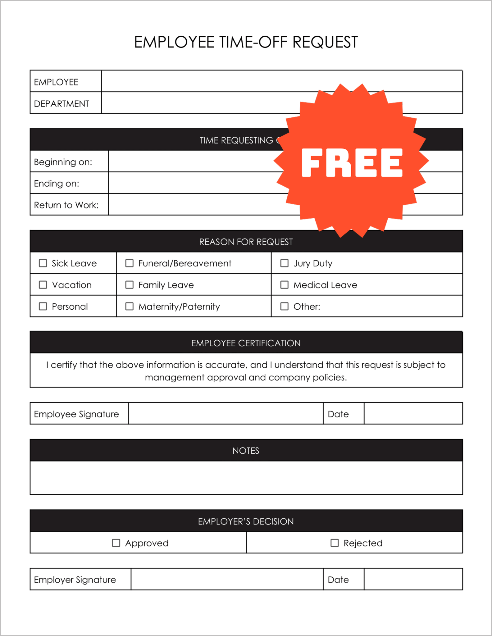 Free Editable Employee Time-Off Request Template (Google Docs)