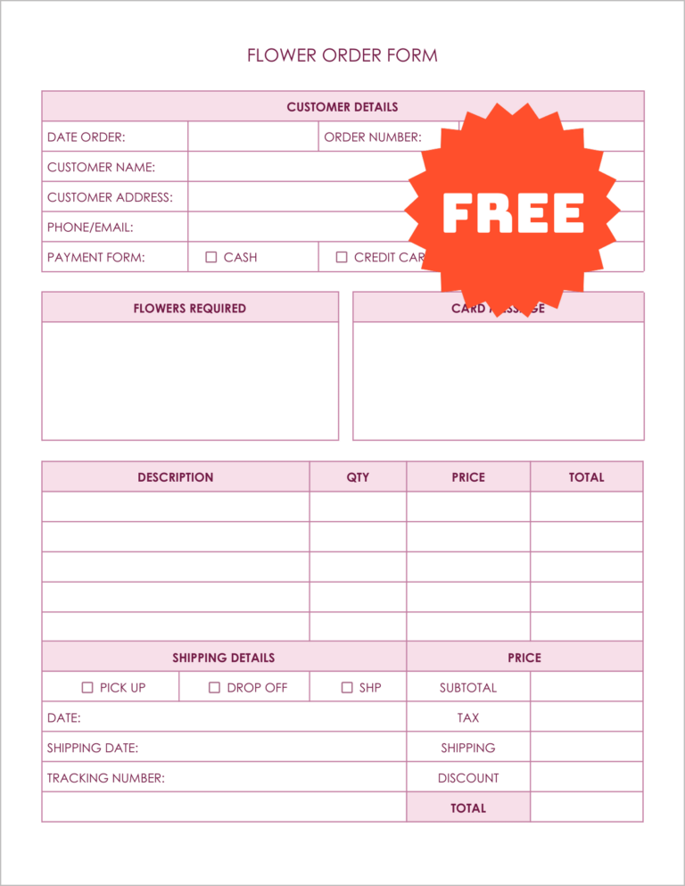 Free Editable Florist Order Form Template [Google Docs]