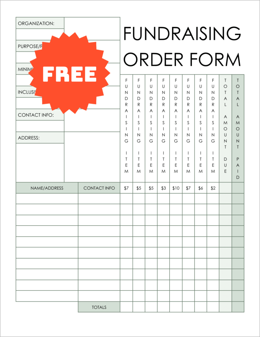 Free Editable Fundraiser Order Form Template