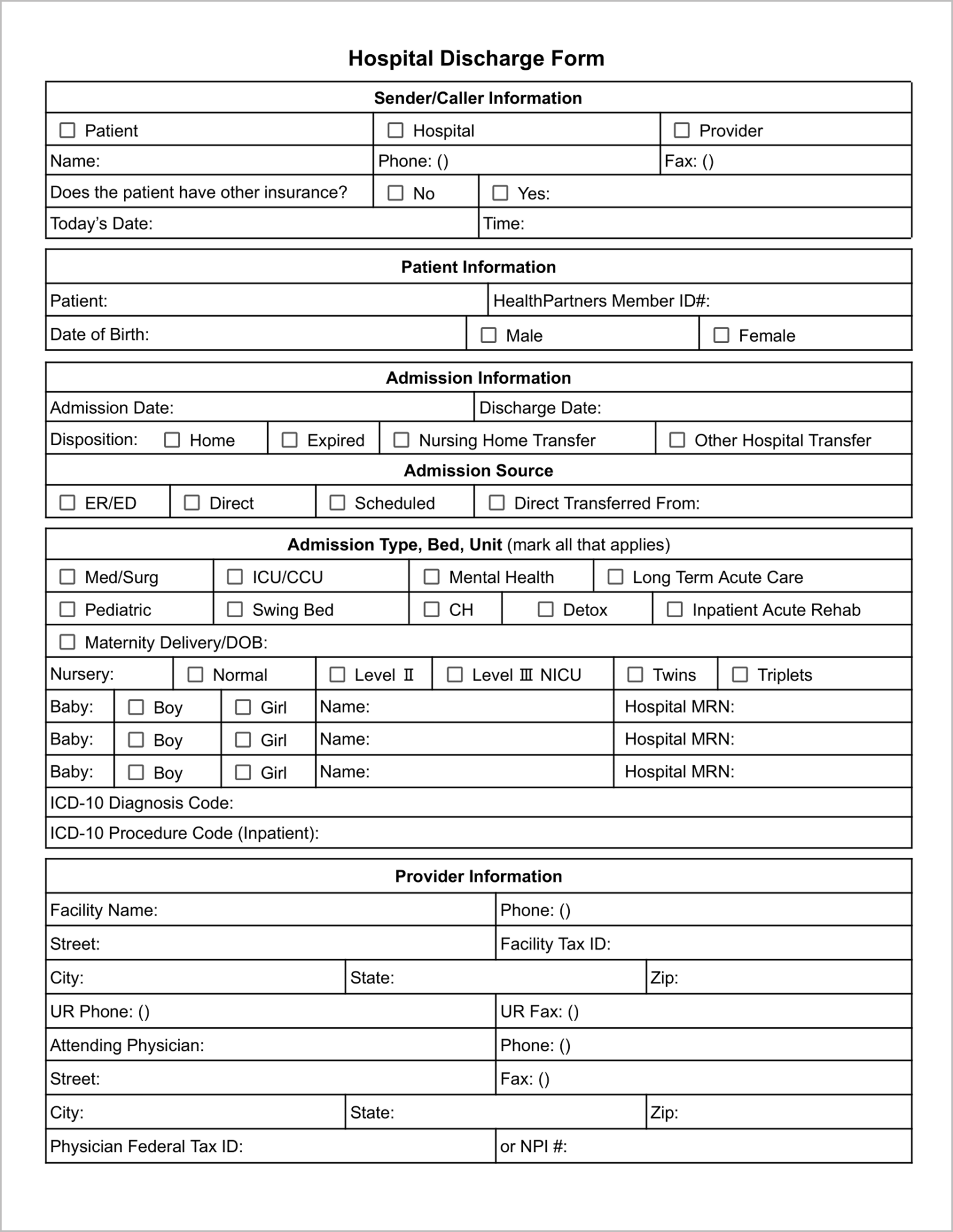 Free & Editable Hospital Discharge Form Template (Google Docs)