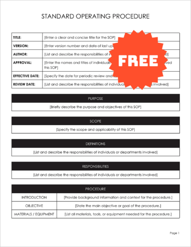 Free Editable Standard Operating Procedure Template