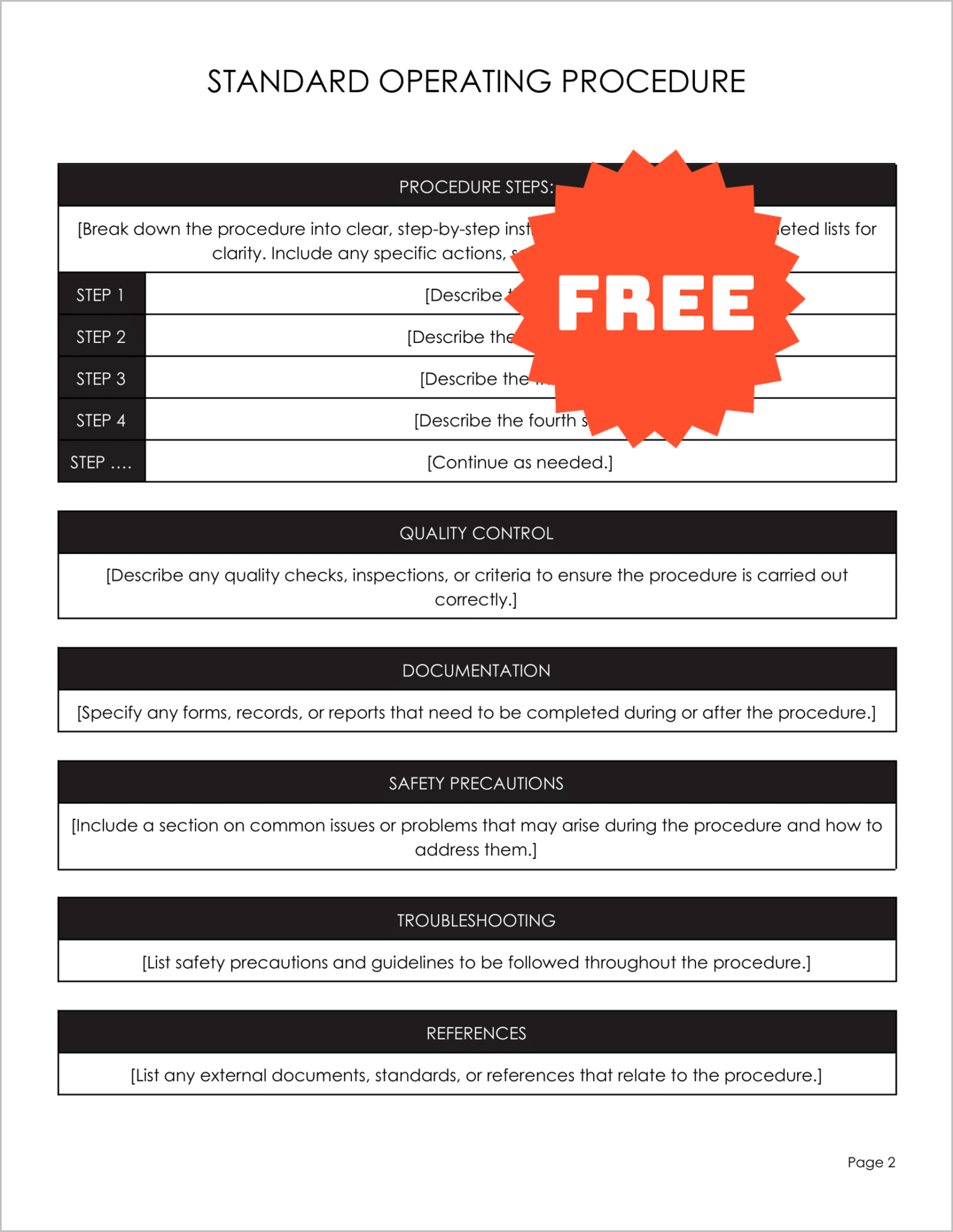 Free Editable Standard Operating Procedure Template
