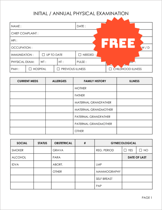 Free Physical Exam Form Template for Google Docs