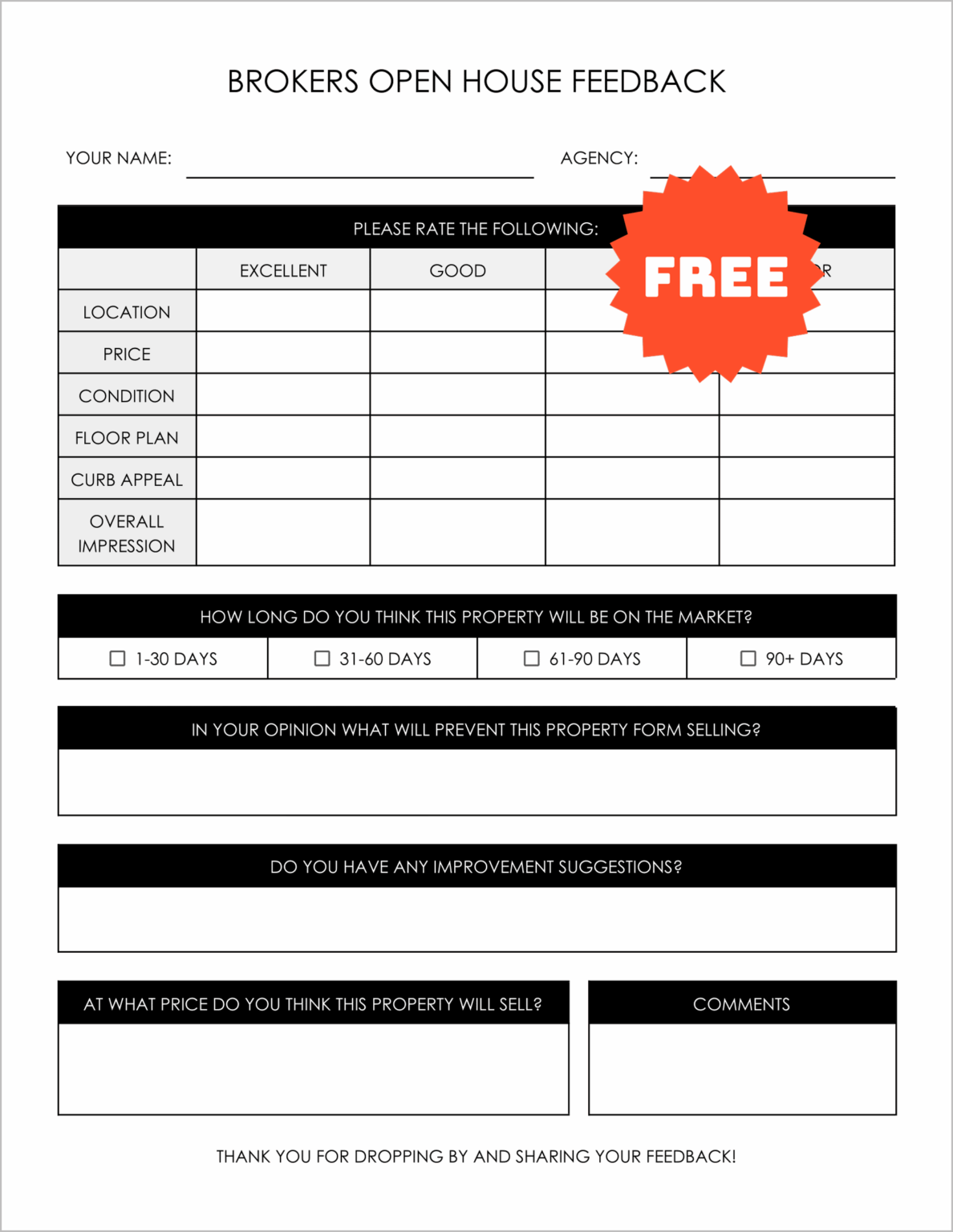 7 Broker Open House Feedback Forms (100% FREE)
