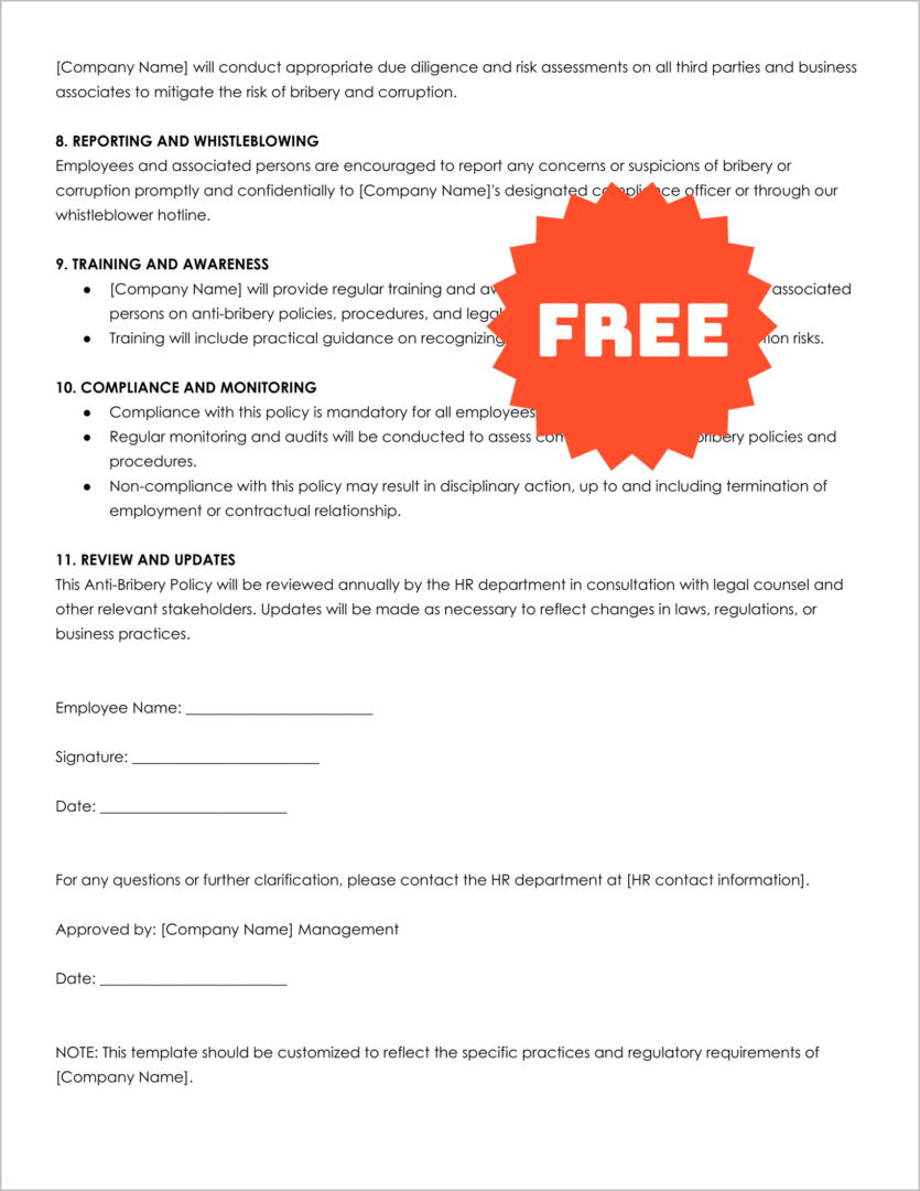 Free Editable Anti-Bribery Policy Template