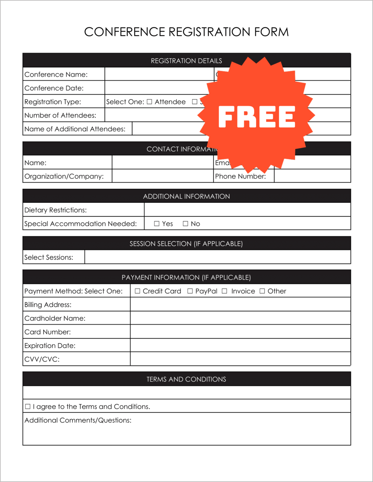 Free Editable Conference Registration Form Template