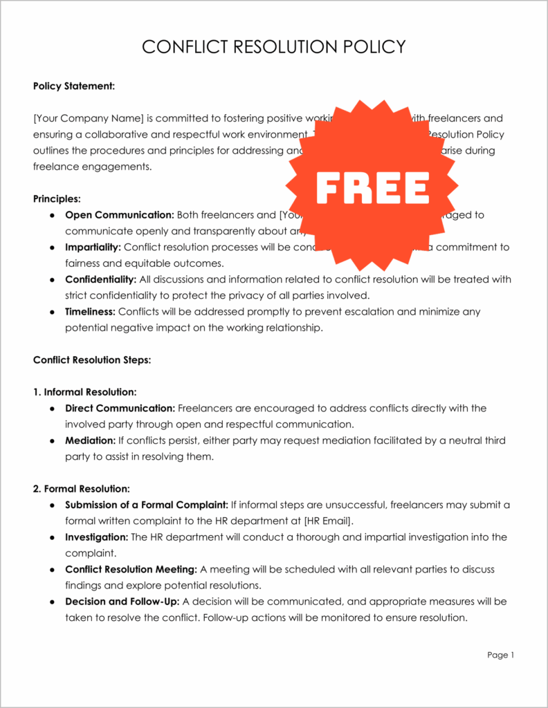 Free Editable Conflict Resolution Policy Template