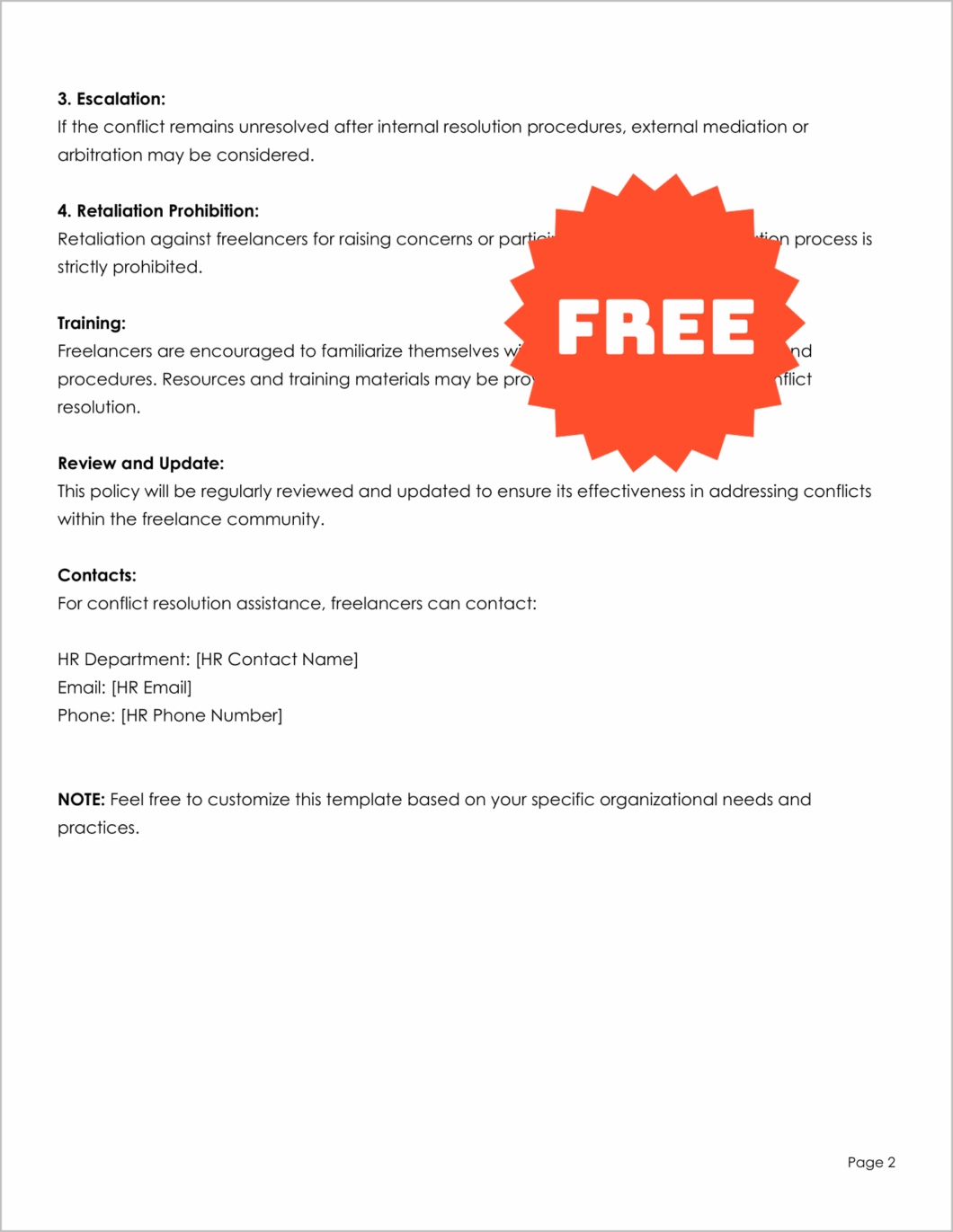 Free Editable Conflict Resolution Policy Template
