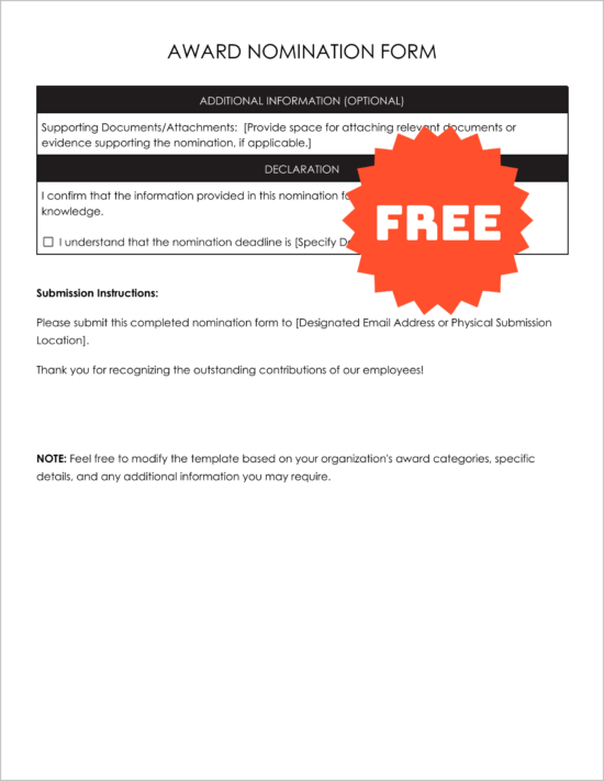 Free Editable Employee Award Nomination Form Template