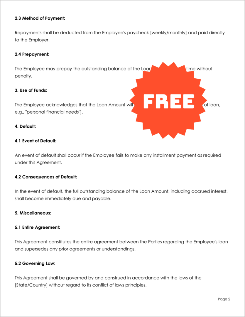 Free Editable Employee Loan Agreement Template