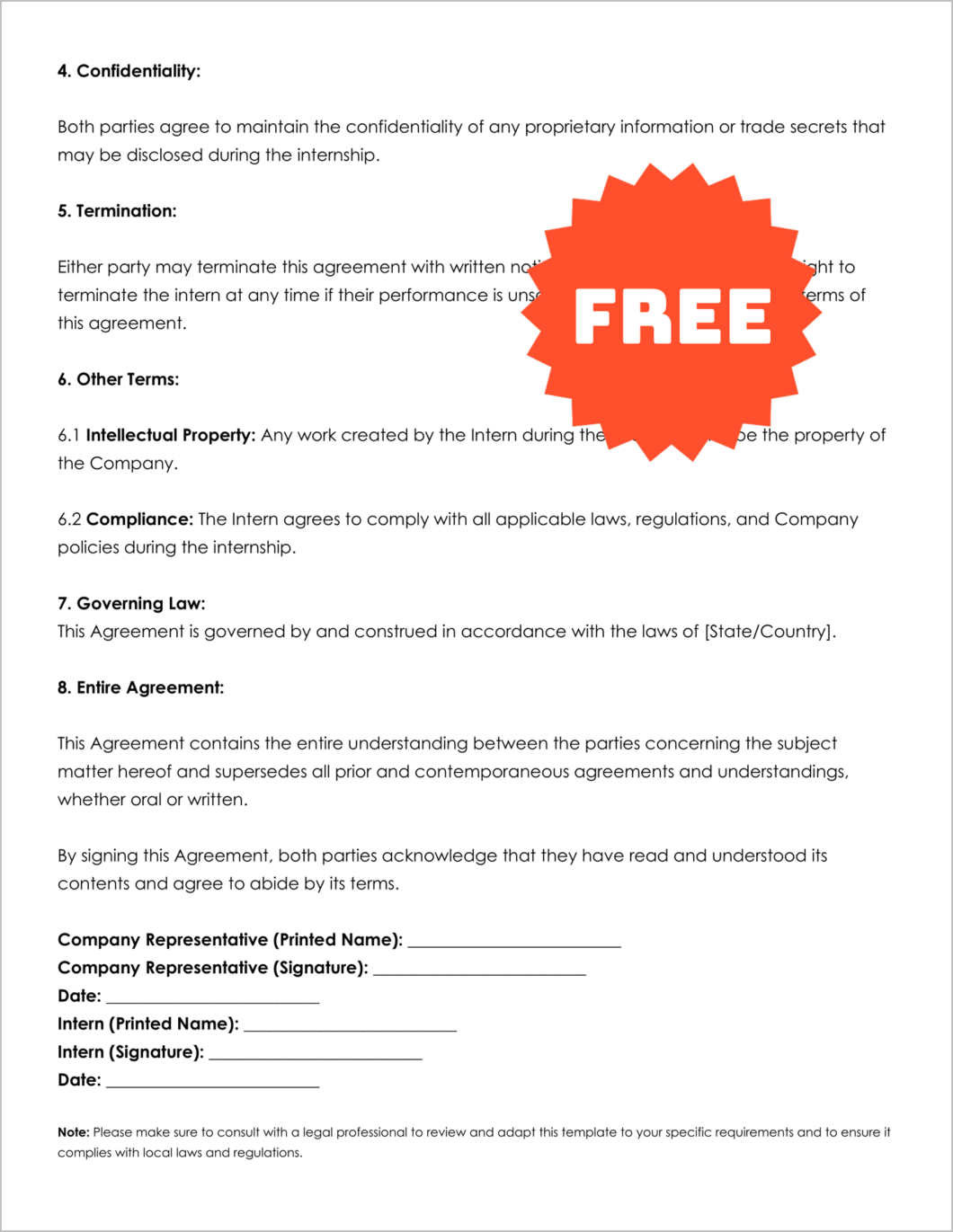Free Editable Internship Agreement Template