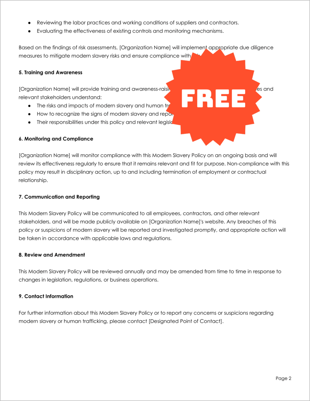 Free Editable Modern Slavery Policy Template