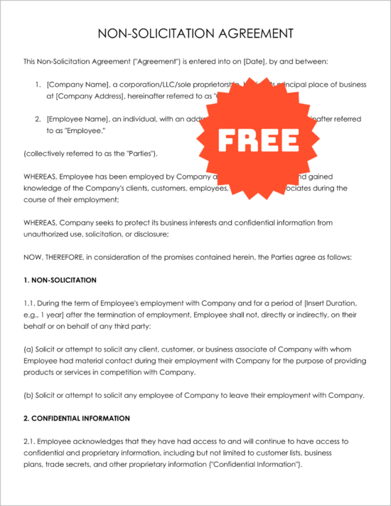 Free Editable Non-Solicitation Agreement Template