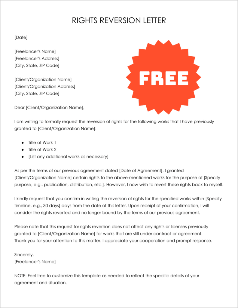 Free Editable Rights Reversion Letter Template