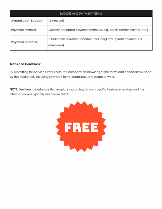 Free Editable Service Order Form Template
