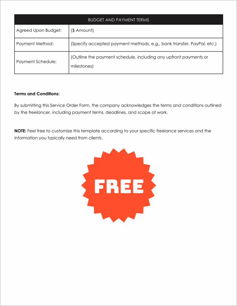 Free Editable Service Order Form Template