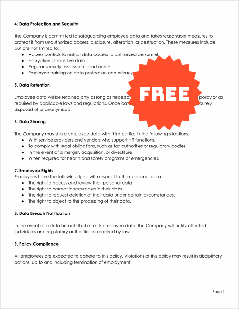 Free Editable Employee Data Privacy Policy Template