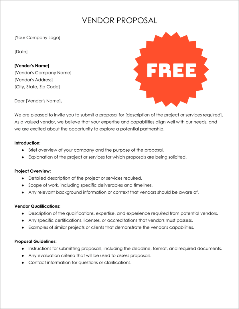 Free Editable Vendor Proposal Template