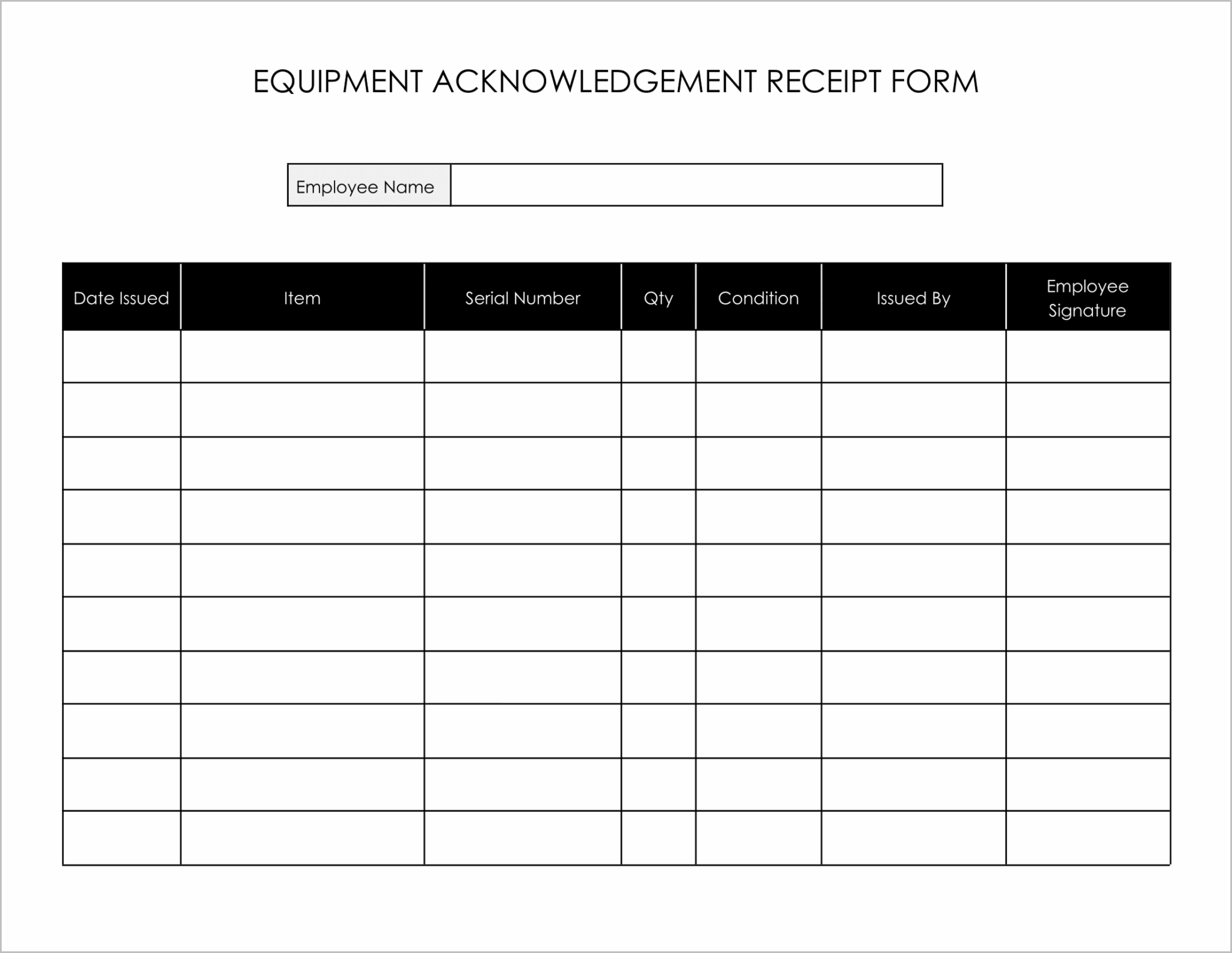 11 Free Acknowledgement Receipt of Equipment Form Templates