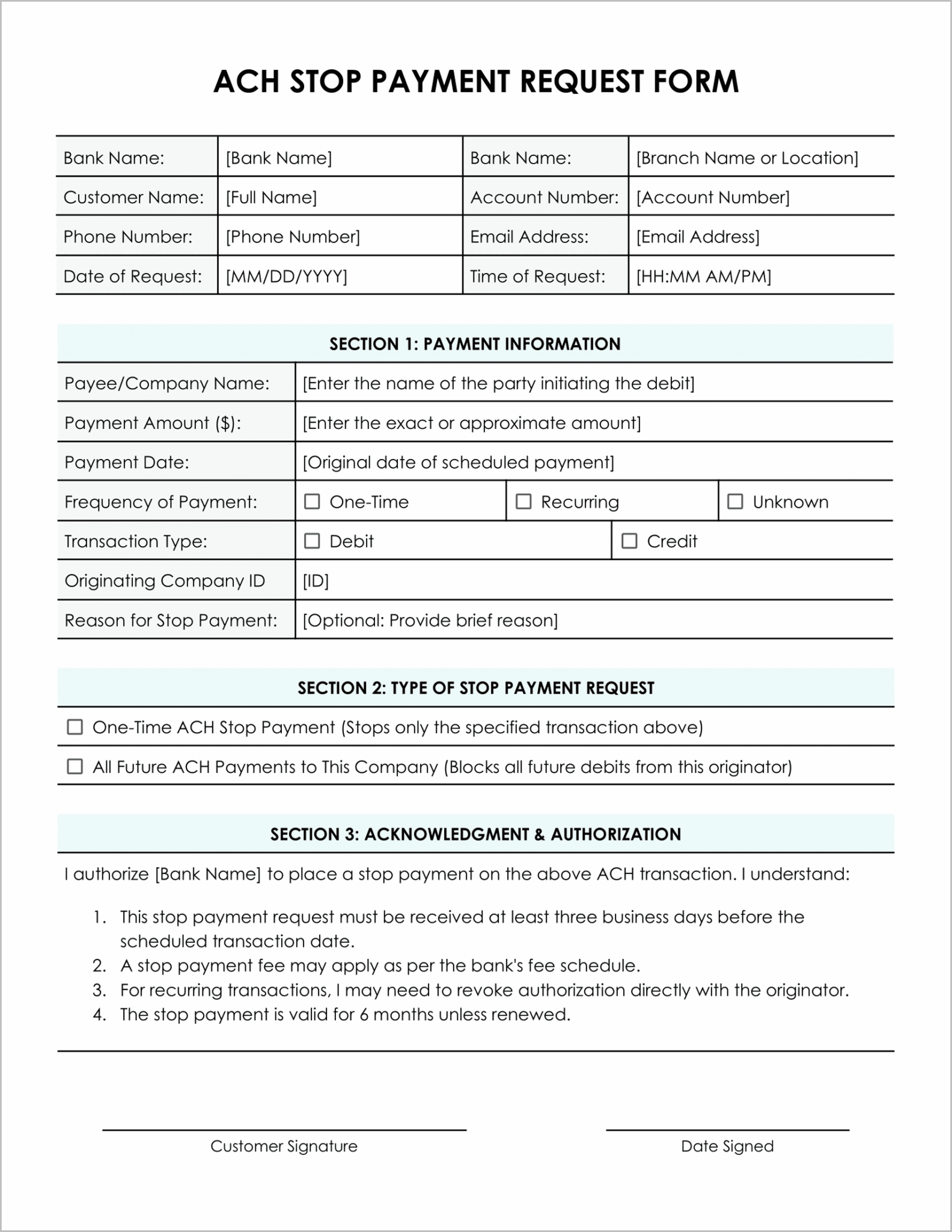 Free ACH Stop Payment Forms (No Sign-Up Required)