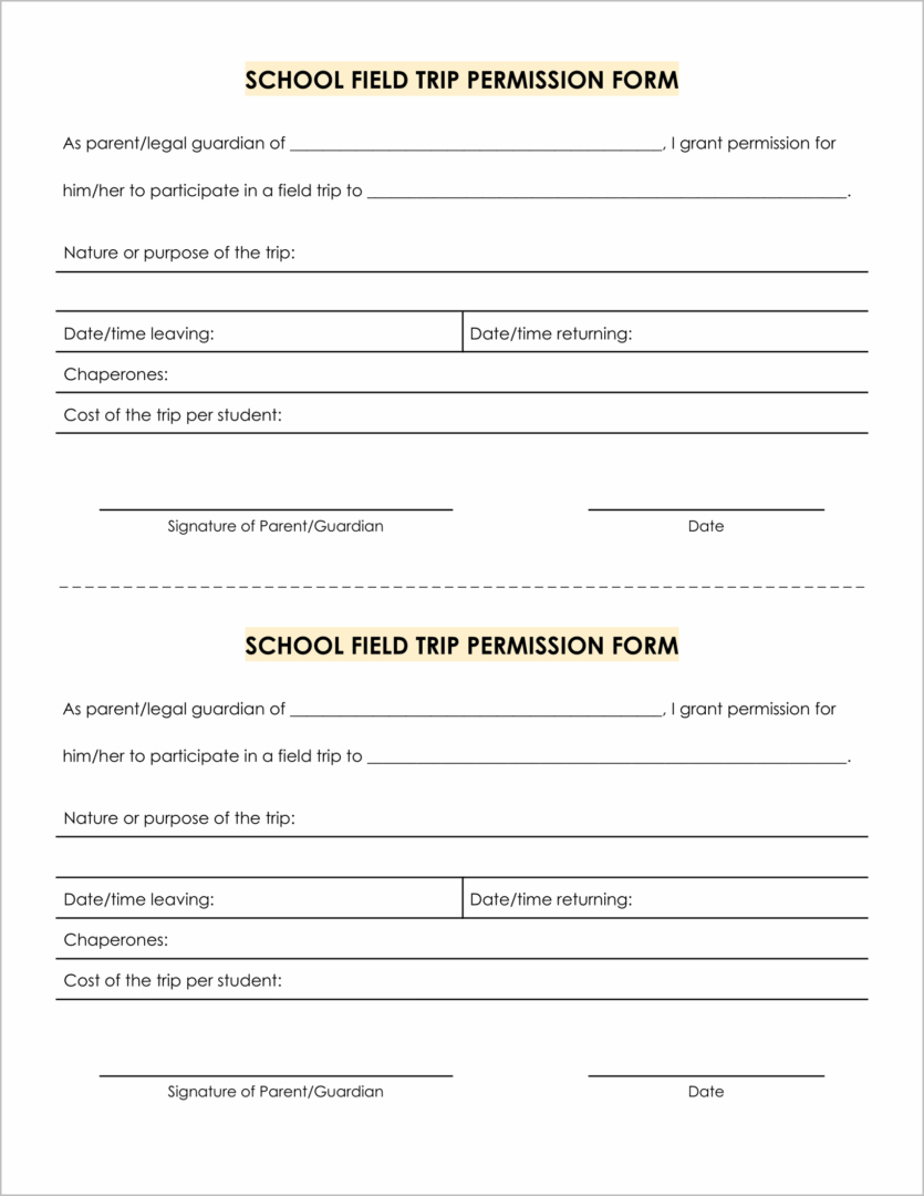 11 Free Permission Slip Templates & Field Trip Forms