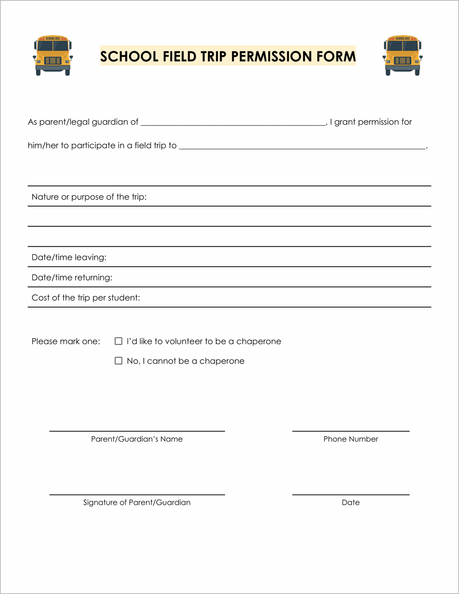 11 Free Permission Slip Templates & Field Trip Forms