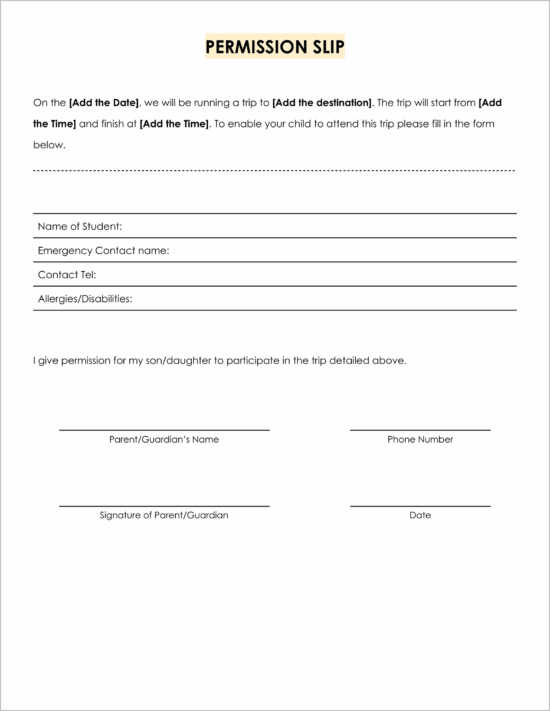11 Free Permission Slip Templates & Field Trip Forms