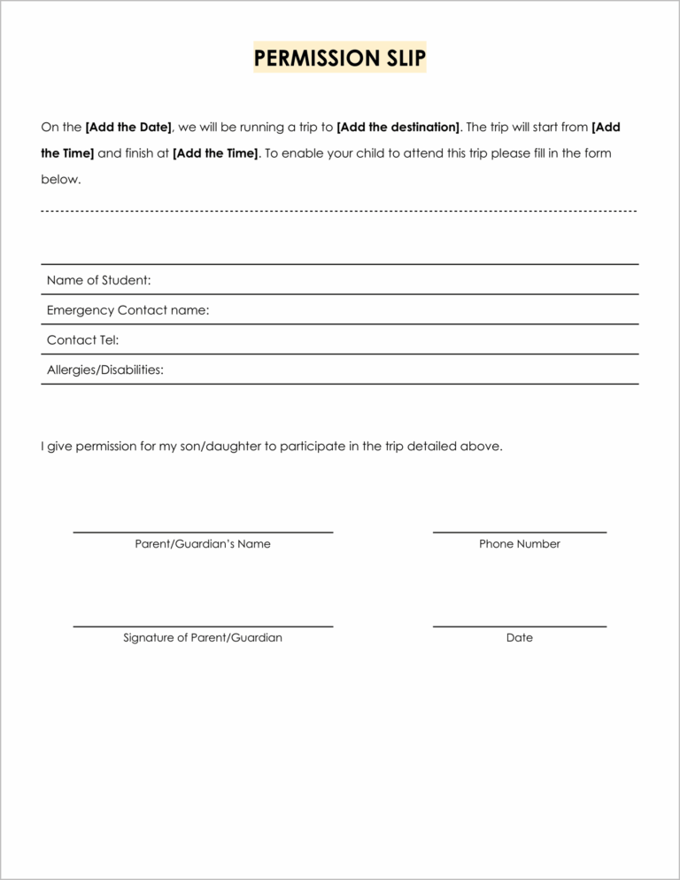 11 Free Permission Slip Templates & Field Trip Forms
