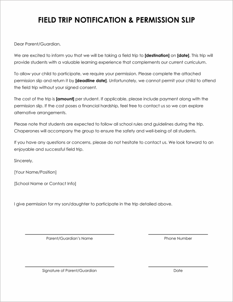 11 Free Permission Slip Templates & Field Trip Forms